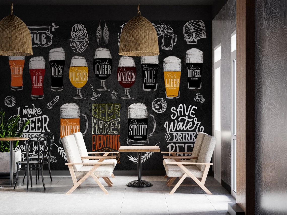 Draft Beer Wallpaper: Pub Style Blackboard Wall Mural - Etsy