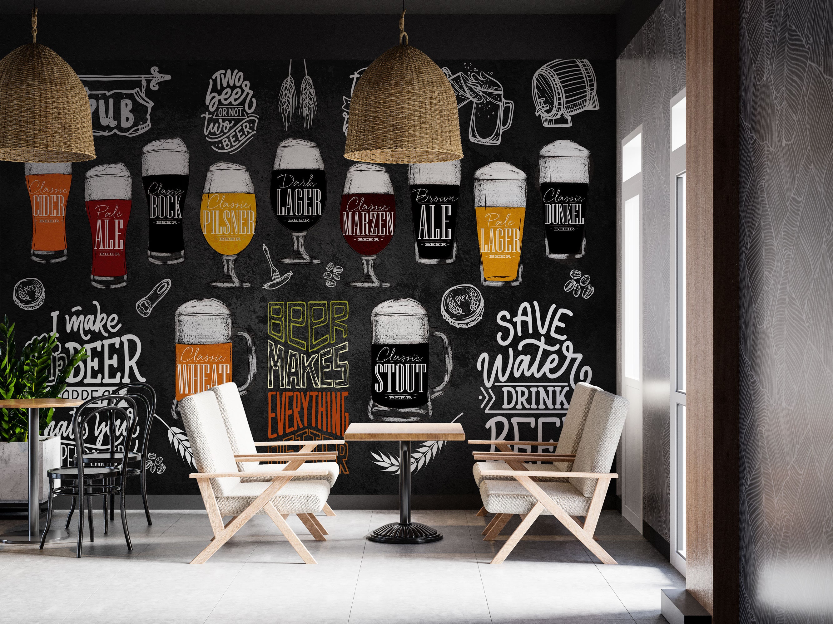 Draft Beer Wallpaper: Pub Style Blackboard Wall Mural - Etsy