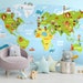 Light Blue Map of the World Nursery Wallpaper, Continents and Oceans ...