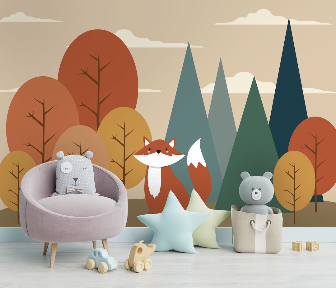 Fox Nursery Wallpaper: Mountain Kids Room Wall Mural - Etsy