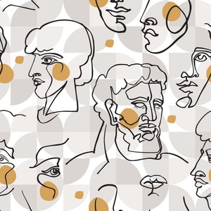 Minimalist Abstract Faces Wallpaper, One Line Face Wall Mural, David ...