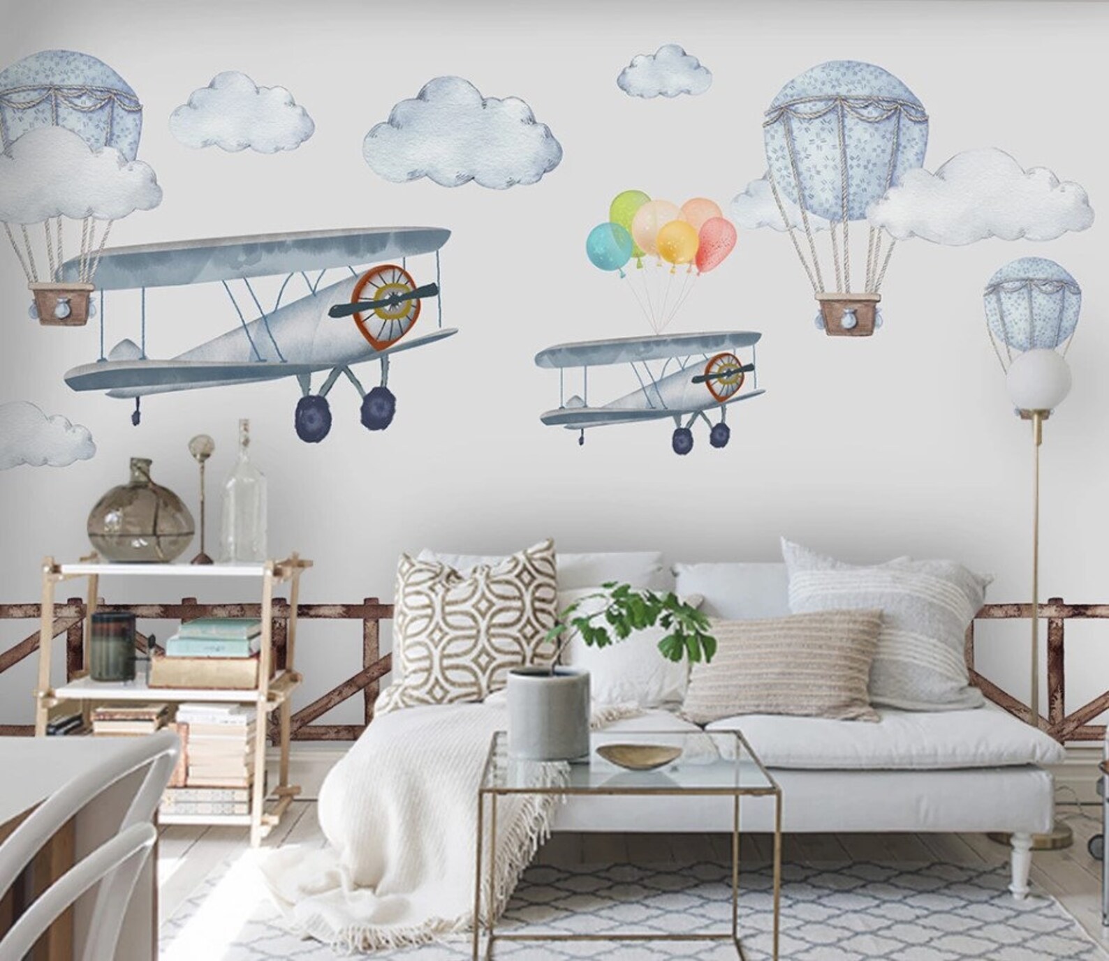 Pastel Color Aircraft Kids Room Wallpaper Plane and Air - Etsy