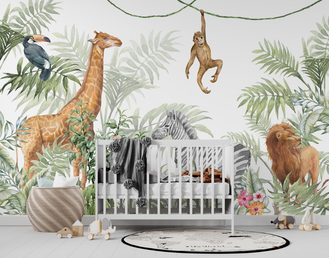 Tropical Animal Wallpaper: Jungle Nursery Decor - Etsy