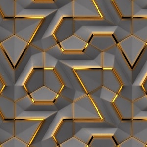 3D Look Abstract Gold Geometric Shapes Wallpaper, Gray Background ...