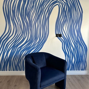Blue Abstract Sketch Wall Mural, Brush Flowline Wallpaper, Modern ...