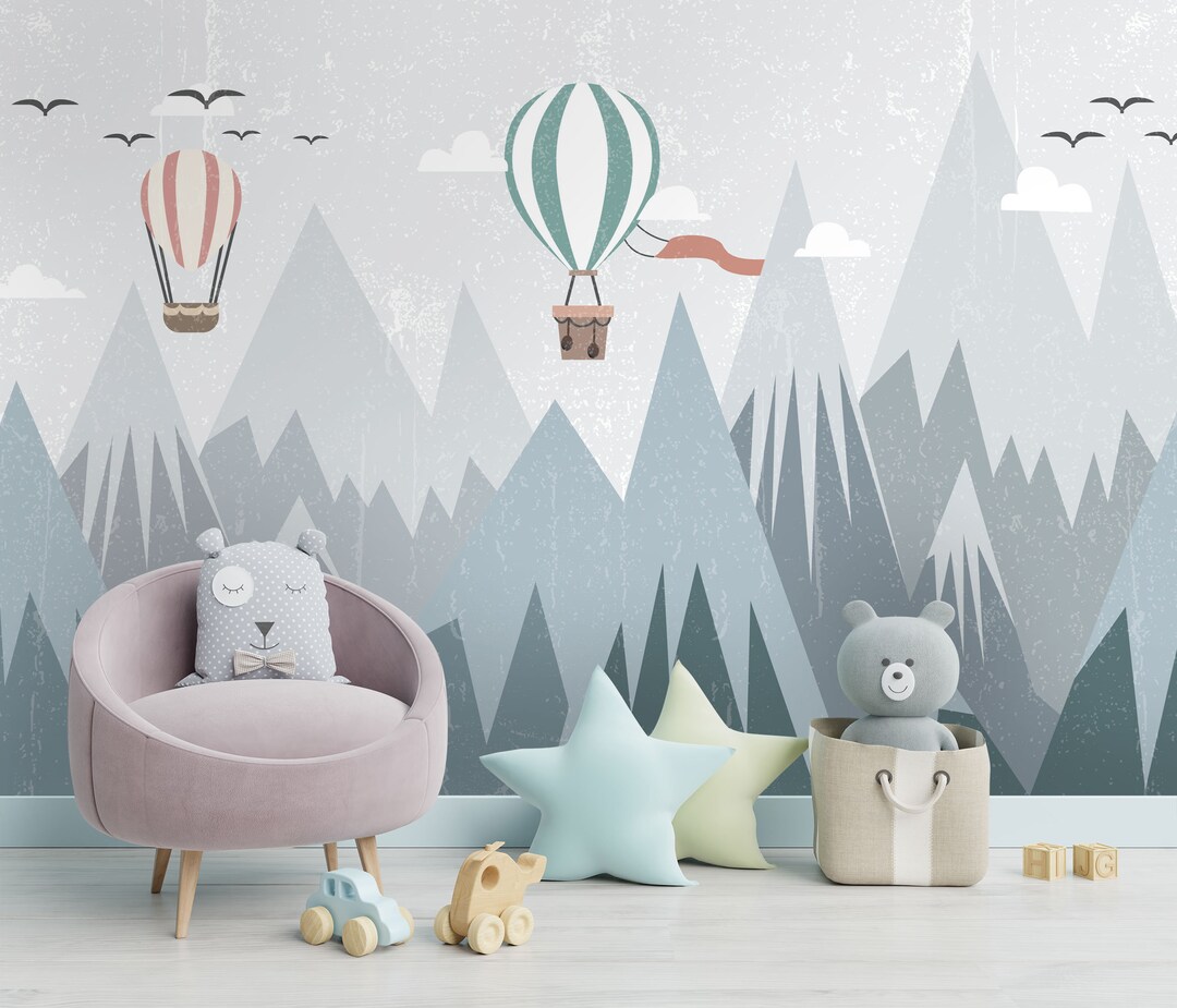 Blue Wallpaper for Nursery | Boys Wallpaper | Balloon Wallpaper ...