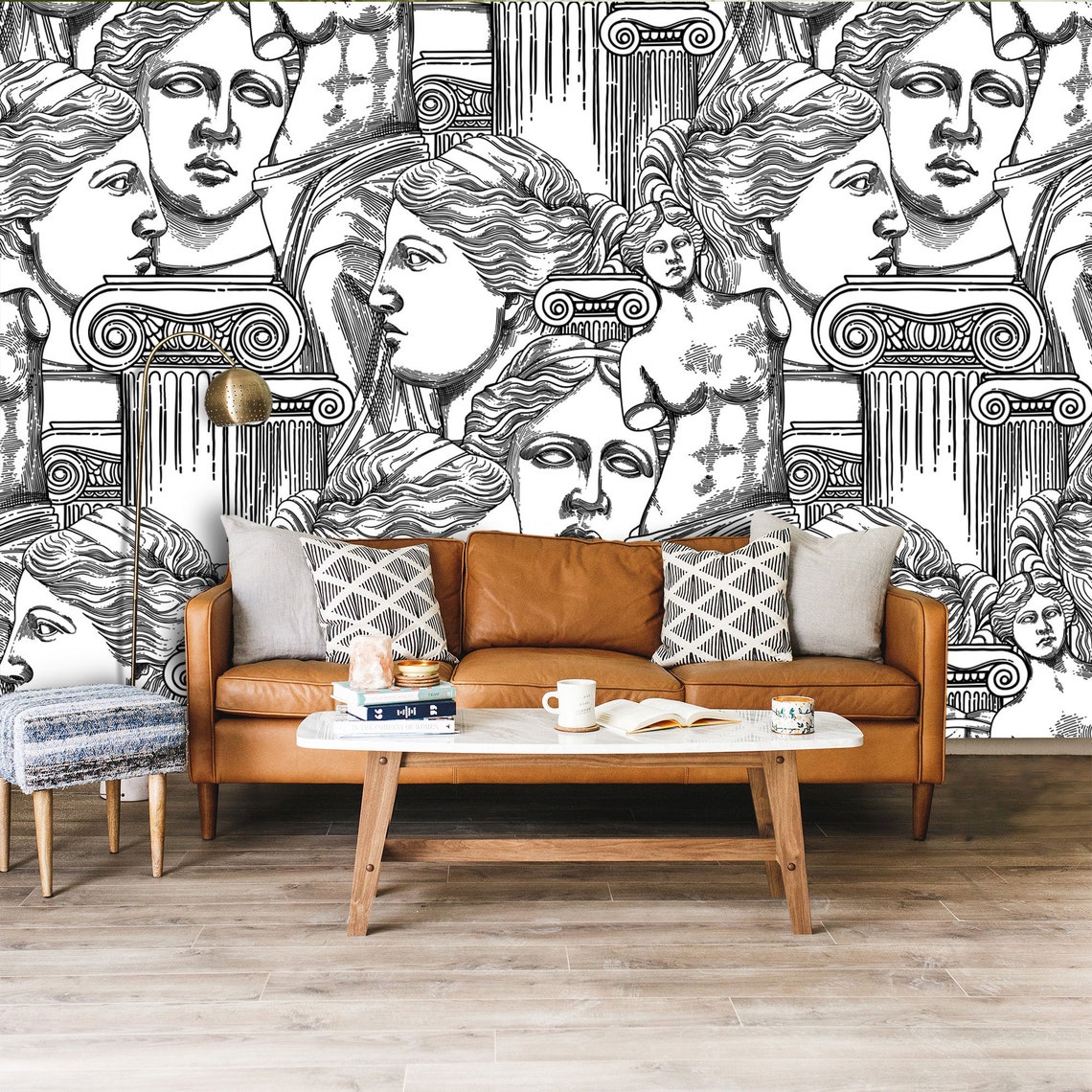 Black and White Renaissance Column Wallpaper Venus Statue - Etsy