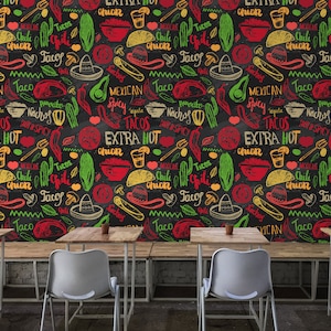 Mexican Food Restaurant Wallpaper, Fast Food Wall Mural - Etsy
