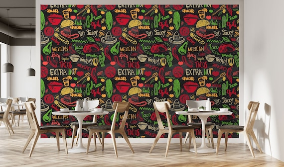 Mexican Food Restaurant Wallpaper Fast Food Culinary Peel and - Etsy