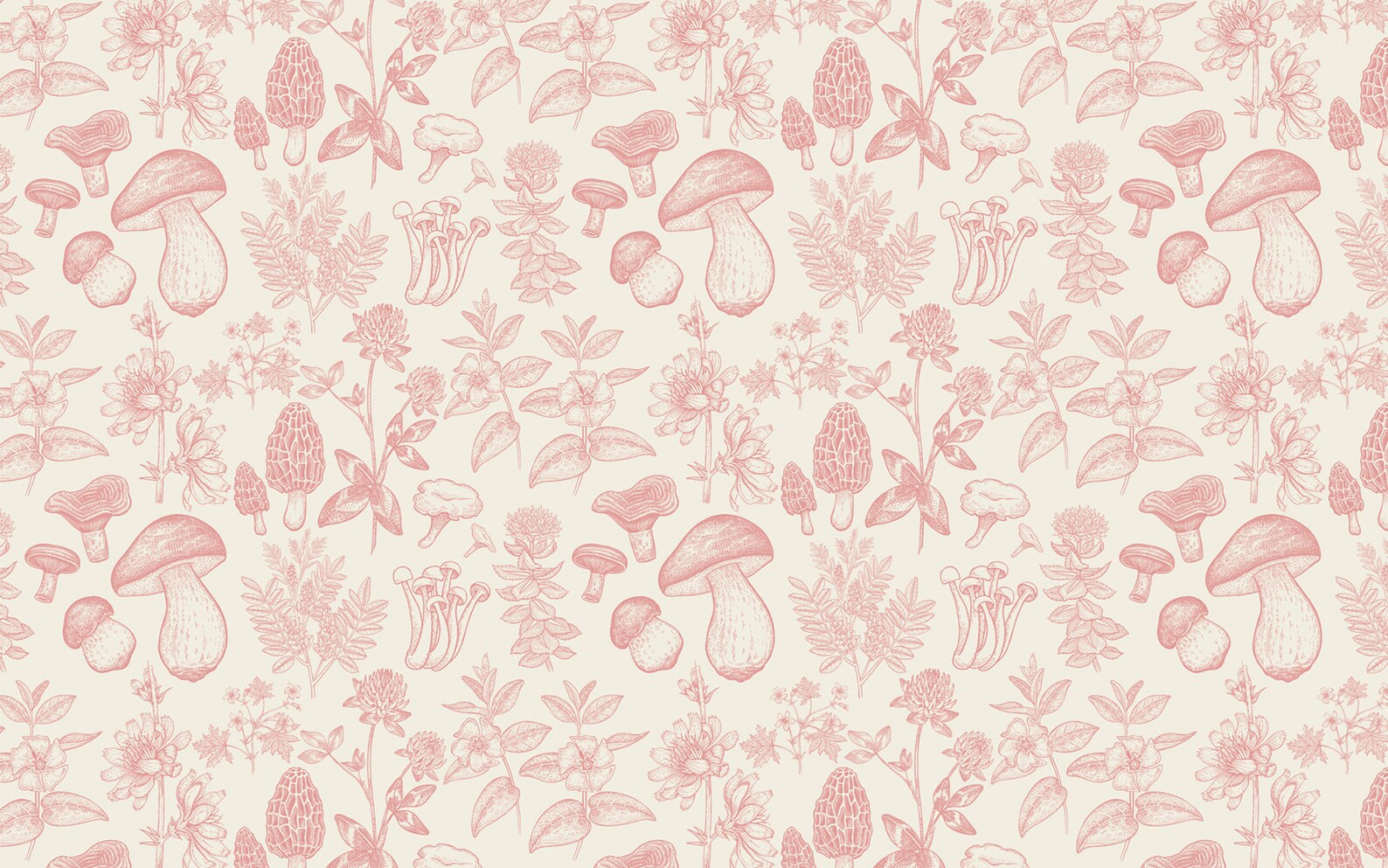 Pink Mushroom Floral Wallpaper: Beige Wall Mural, Peel and Stick - Etsy