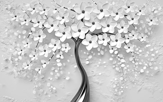 Black And White Cherry Blossom Tree Wallpaper