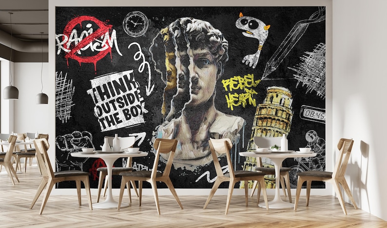 David Statue Graffiti Wallpaper: Urban Renaissance Mural - Etsy