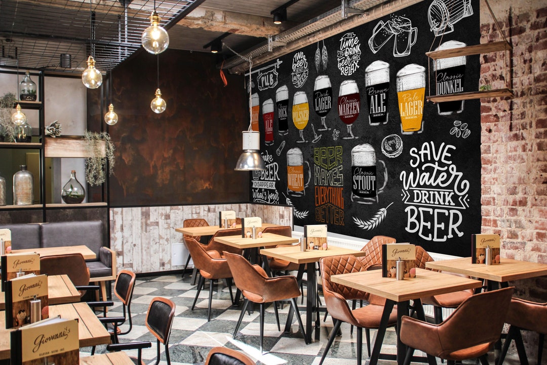 Draft Beer Wallpaper: Pub Style Blackboard Wall Mural - Etsy