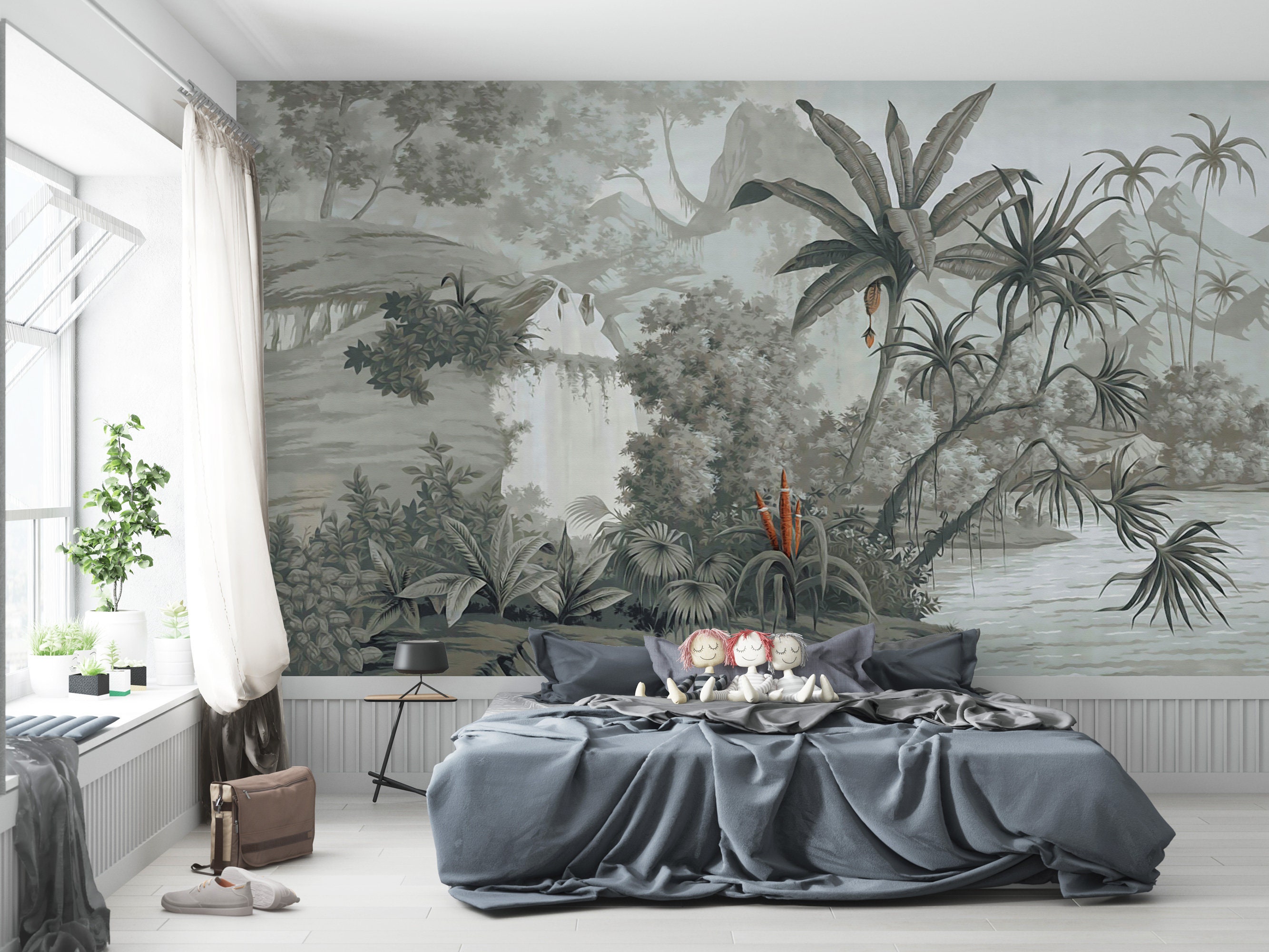 Forest Wallpaper Mural Sepia Wallpaper Tropical Wallpaper - Etsy