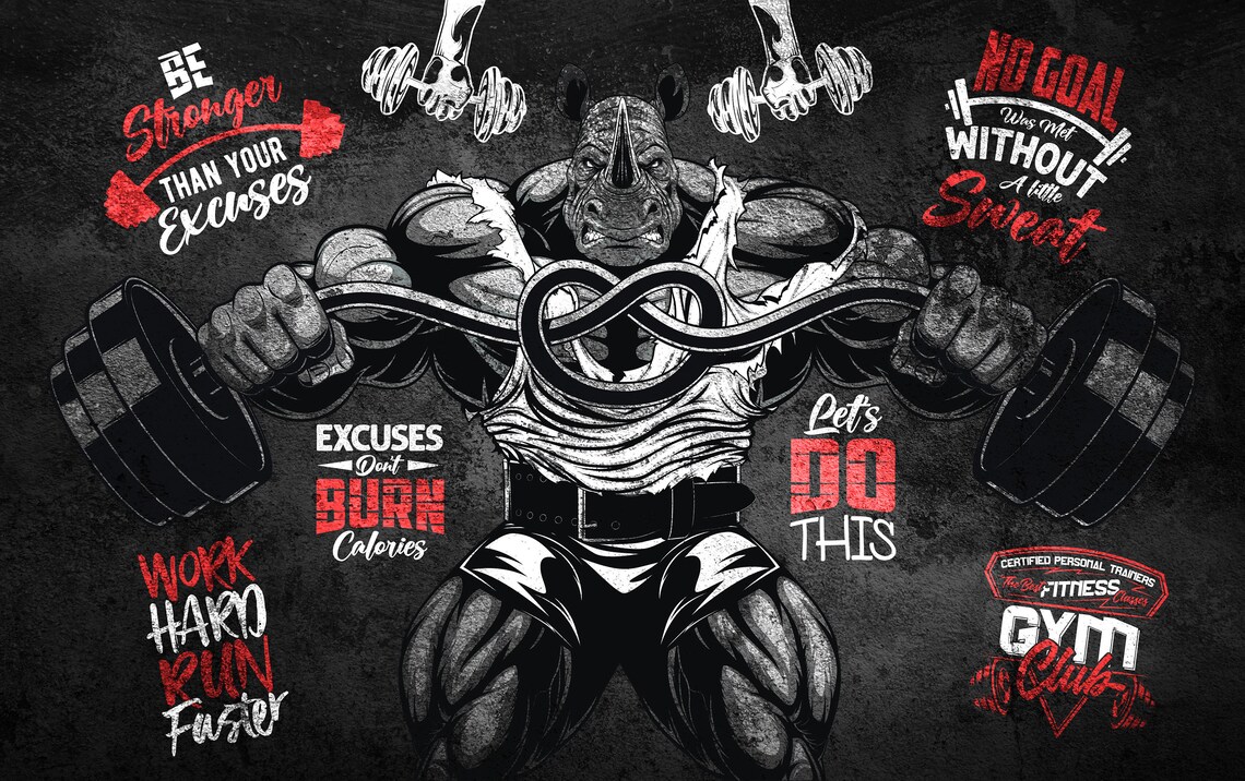 Gym Graffiti Wallpaper: Fitness Center Wall Mural - Etsy