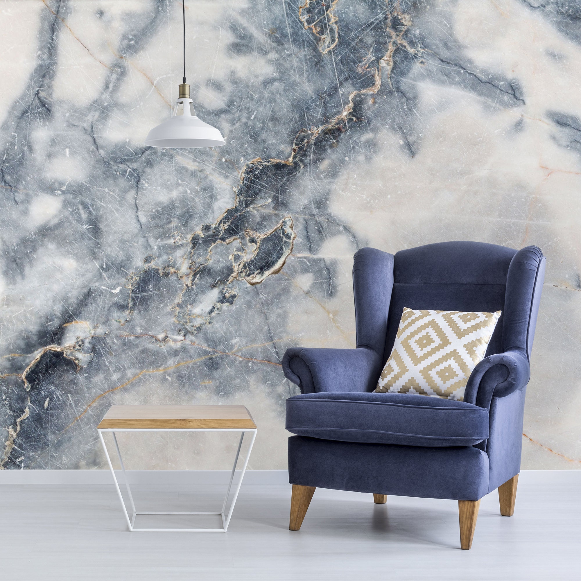 Marble Wallpaper Laundry Room Wallpaper Blue Wallpaper - Etsy