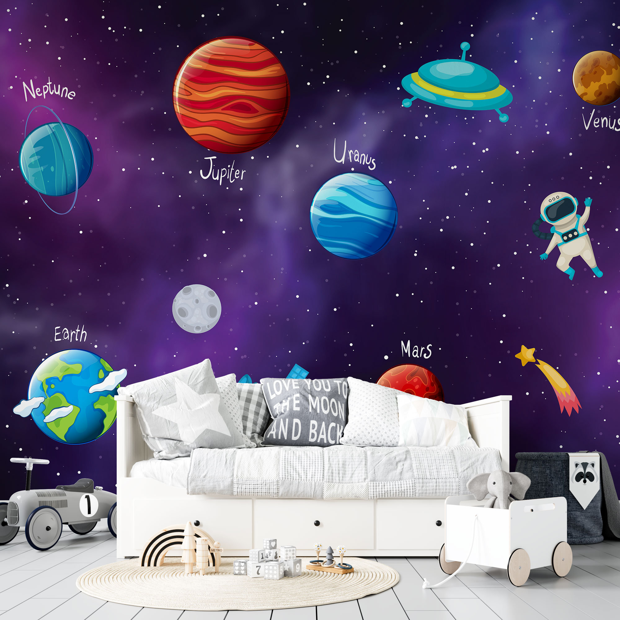 Educational Solar System Wallpaper for Kids Room Astronaut - Etsy