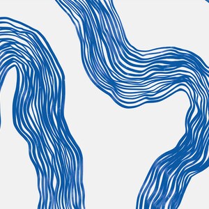Blue Abstract Sketch Wall Mural, Brush Flowline Wallpaper, Modern ...