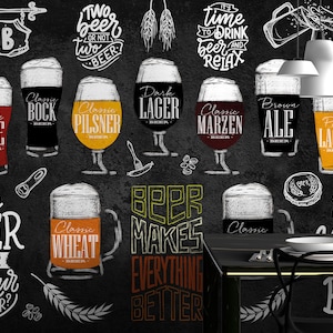 Draft Beer Wallpaper: Pub Style Blackboard Wall Mural - Etsy