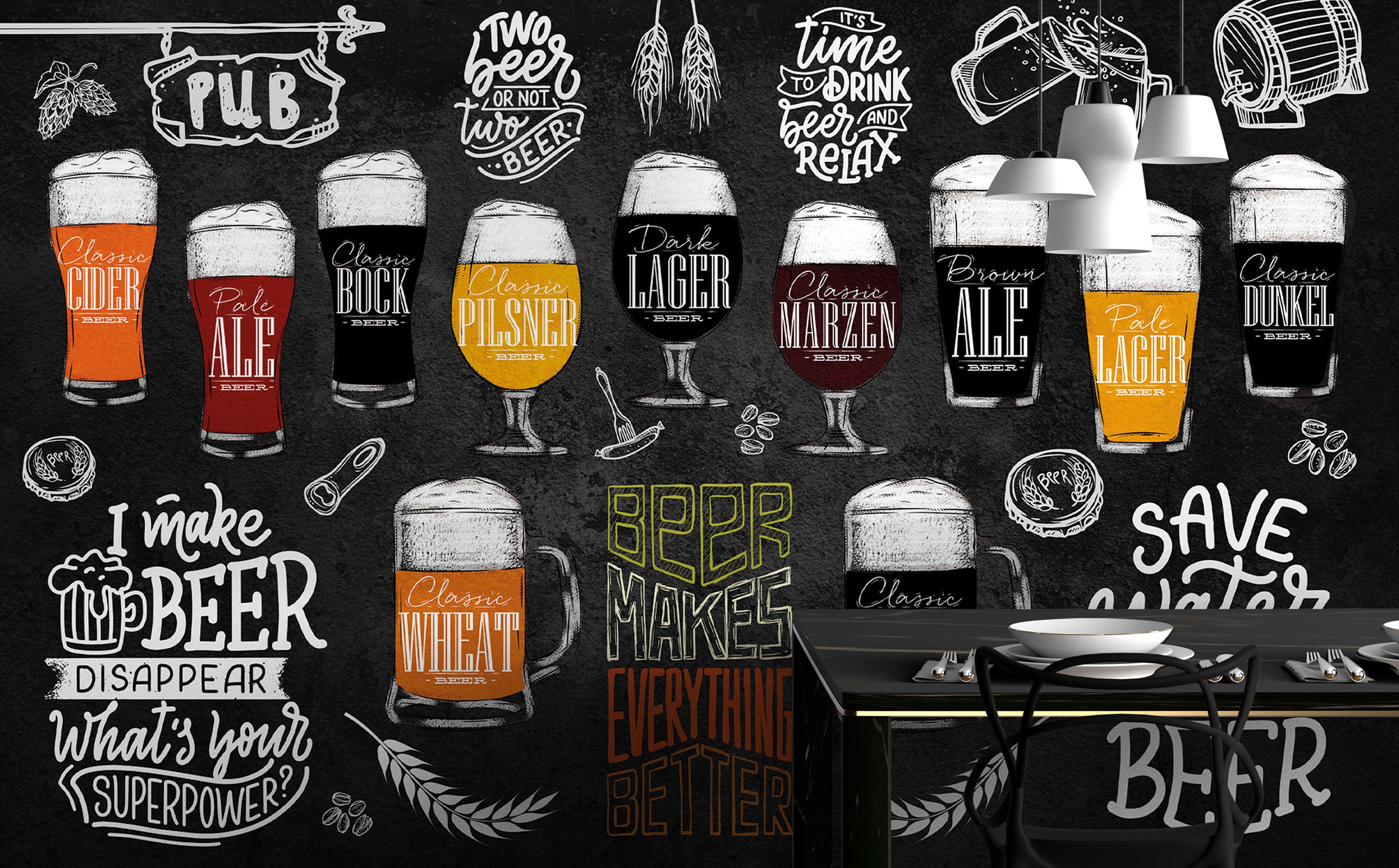 Draft Beer Wallpaper: Pub Style Blackboard Wall Mural - Etsy