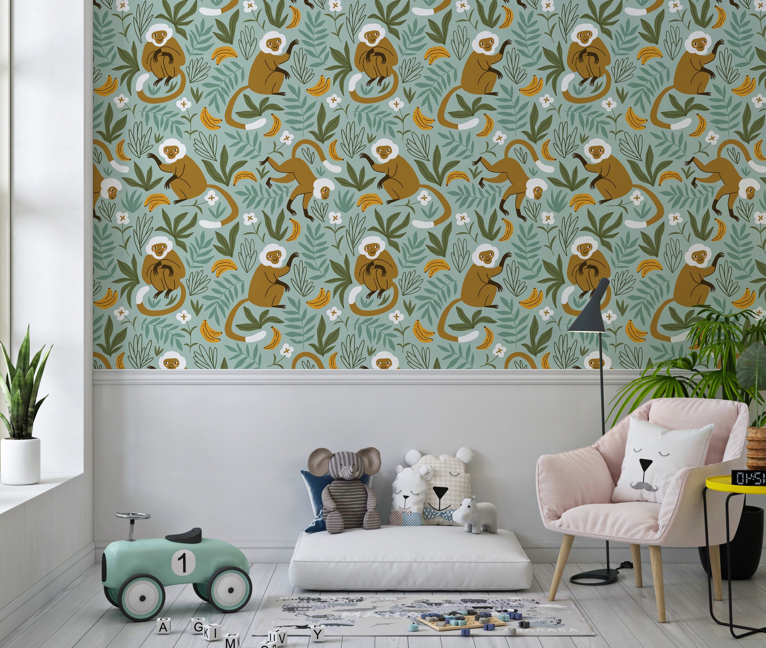 Monkey Nursery Room Wallpaper Animal Print for Kids Room Wall - Etsy