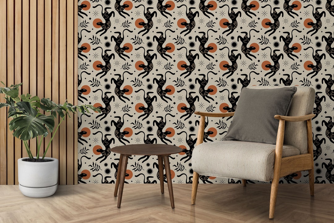 Boho Leopard Wallpaper - Boho Wall Mural for Living Room - Beige Wall ...