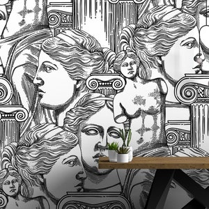 Black and White Renaissance Column Wallpaper: Venus Statue Wall Mural ...