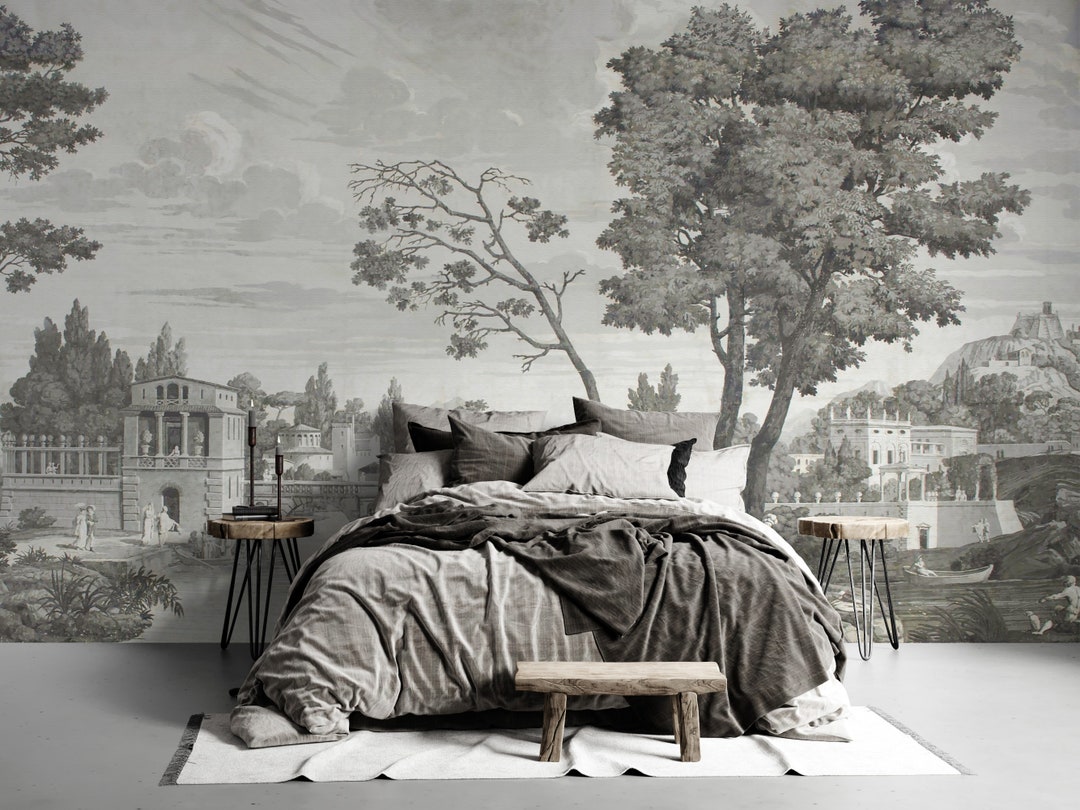 Medieval Bridge Landscape Wallpaper: Gray Old Town Wall Mural - Etsy