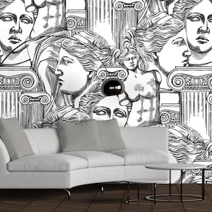 Black and White Renaissance Column Wallpaper: Venus Statue Wall Mural ...