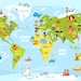 Light Blue Map of the World Nursery Wallpaper, Continents and Oceans ...
