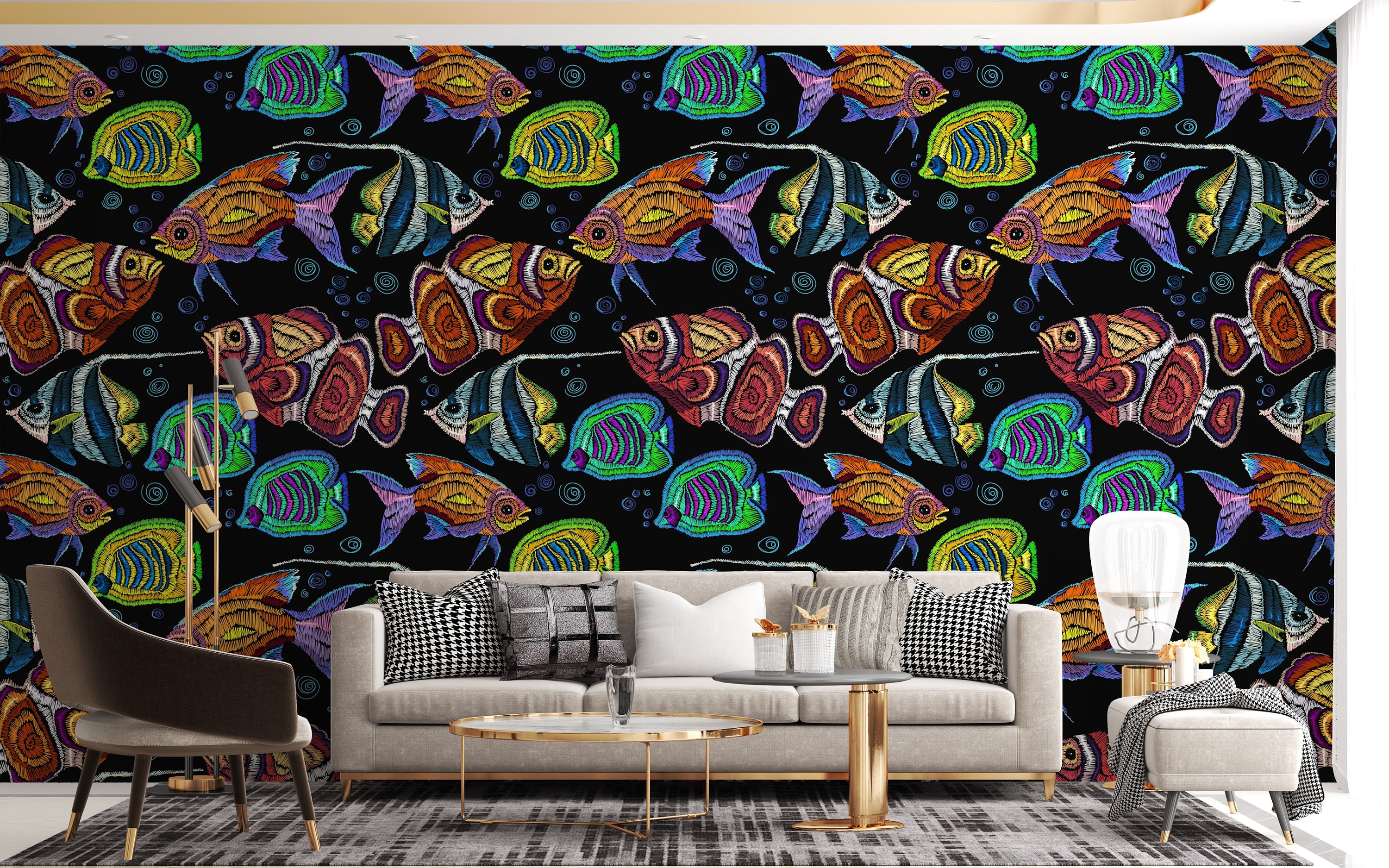 Colorful Fish Wallpaper With Black Background Aquarium Living - Etsy