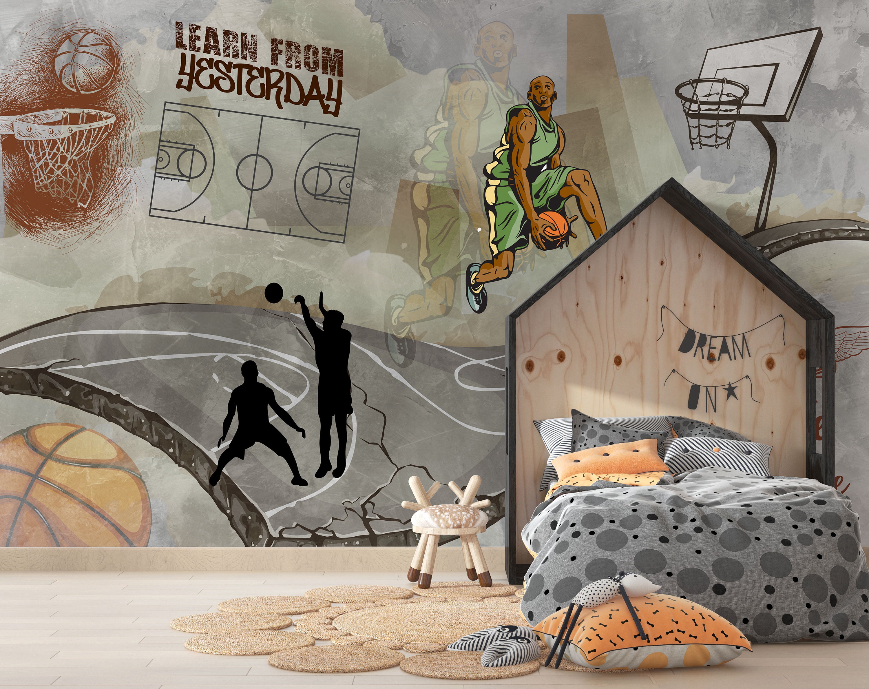 Basketball Wallpaper for Boys Room Boys Wallpaper Mural Sports Wallpaper Peel and Stick Wallpaper Kids Room Wallpaper Etsy