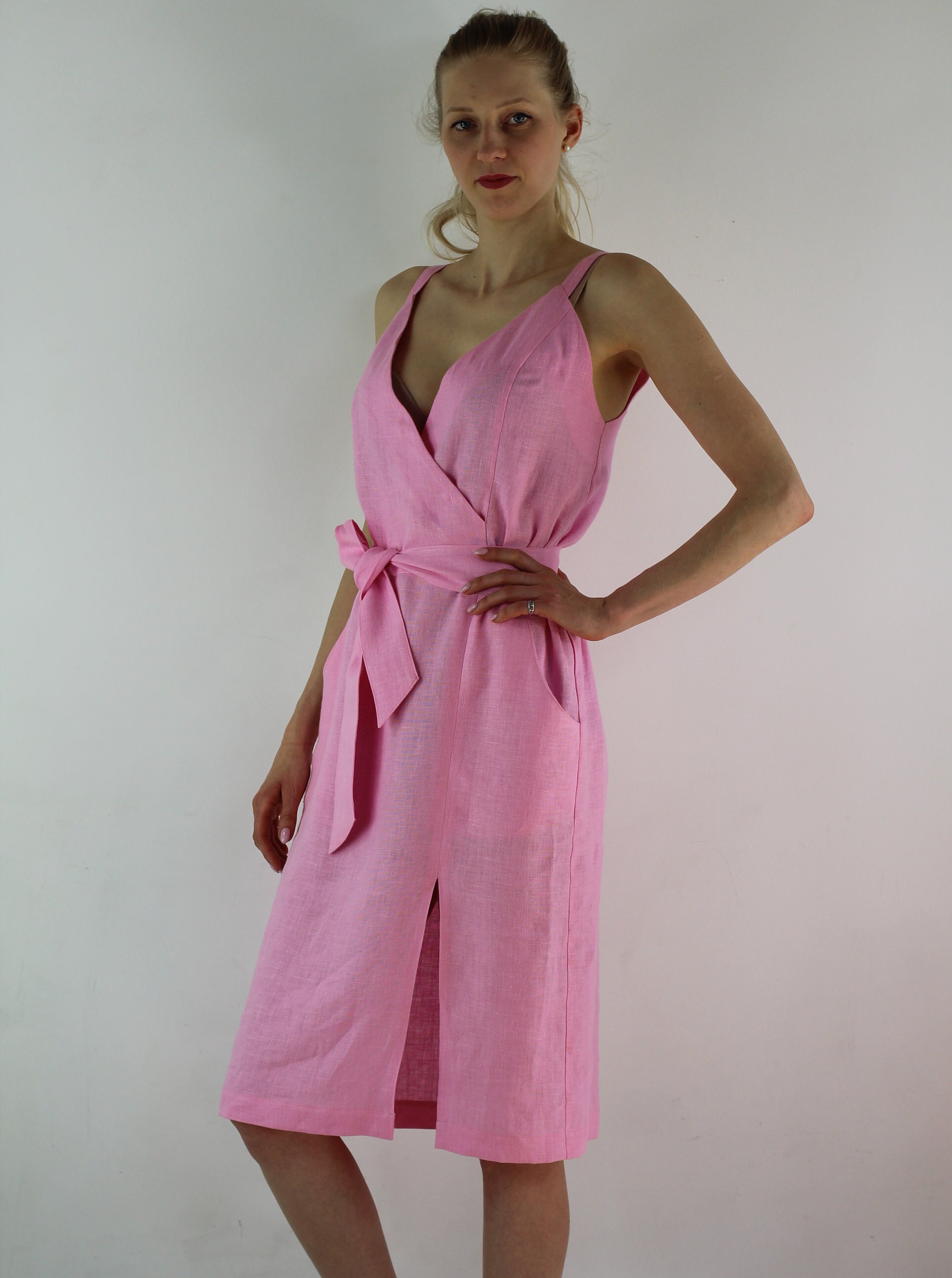 Made to Order Wrap Dress/ Open Back Linen Dress/ Linen Women Dress ...