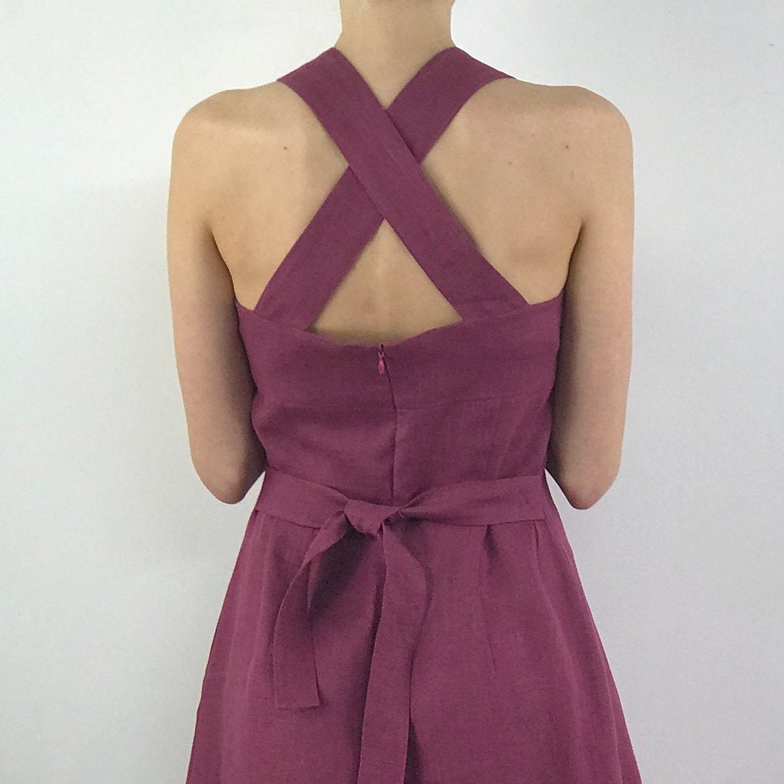 Made to Order Cross Back Dress/ Open Back Linen Dress/ Linen Women ...