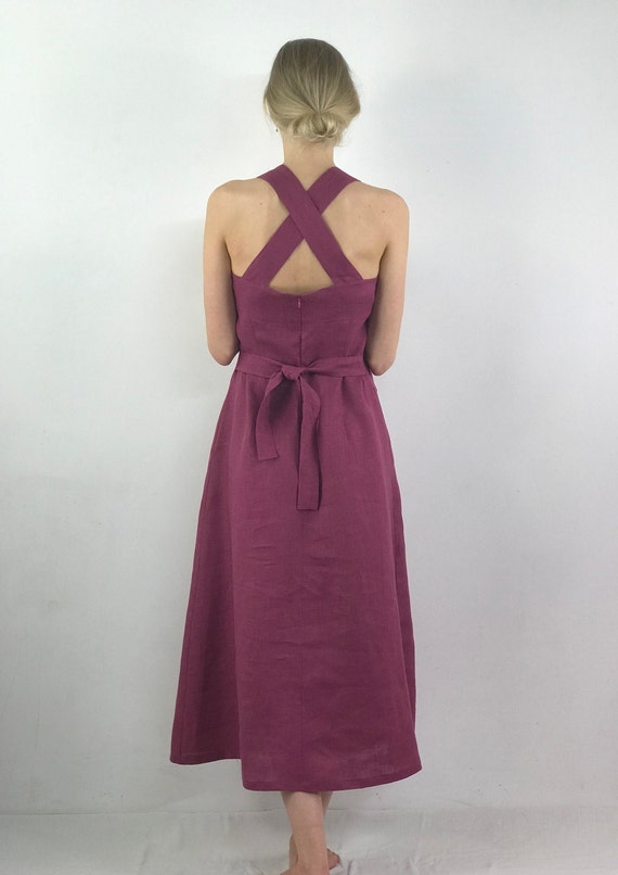 Made to Order Cross Back Dress/ Open Back Linen Dress/ Linen | Etsy