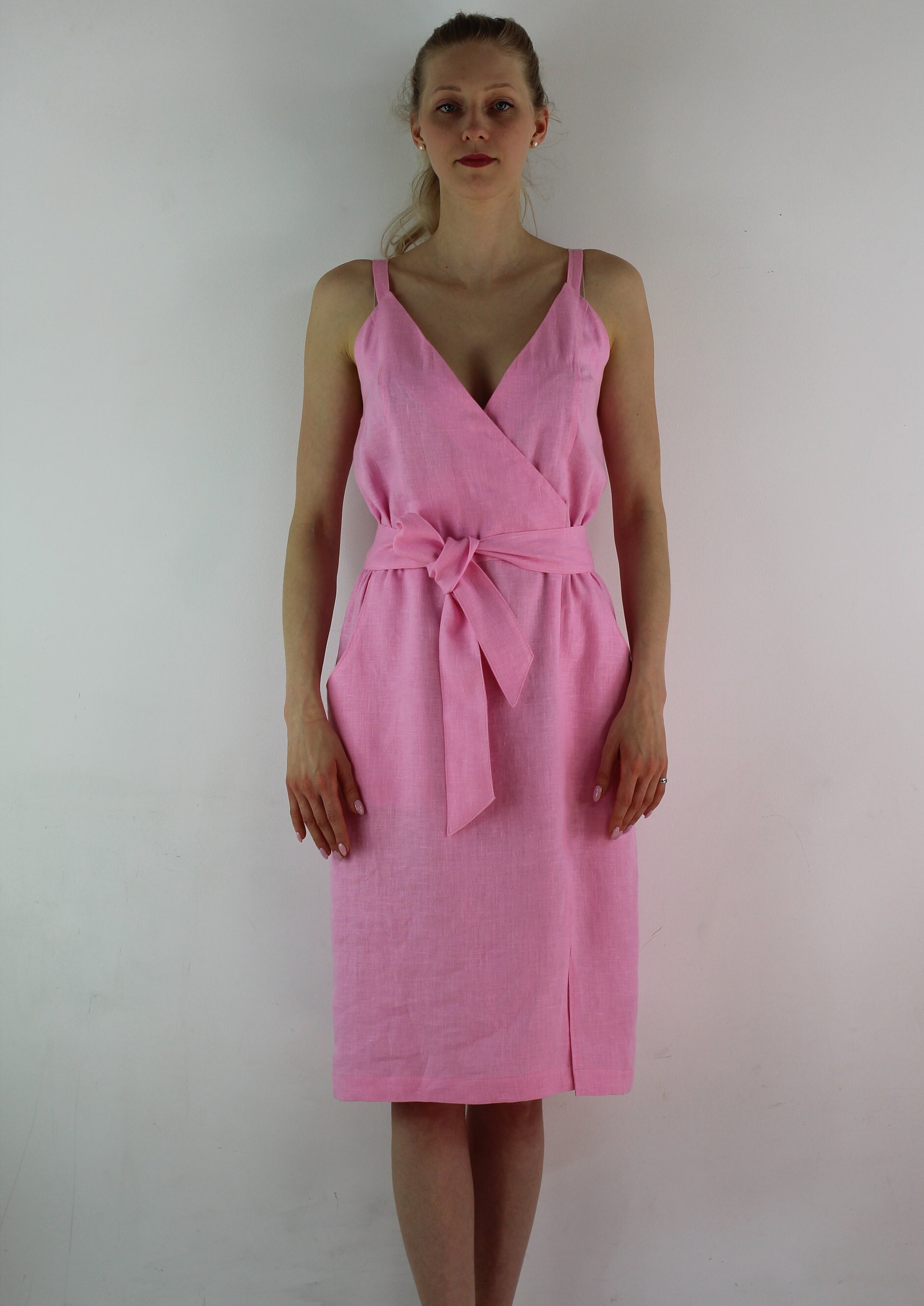 Made to Order Wrap Dress/ Open Back Linen Dress/ Linen Women Dress ...