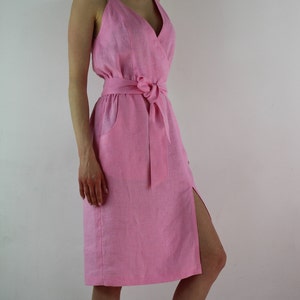 Made to Order Wrap Dress/ Open Back Linen Dress/ Linen Women Dress ...
