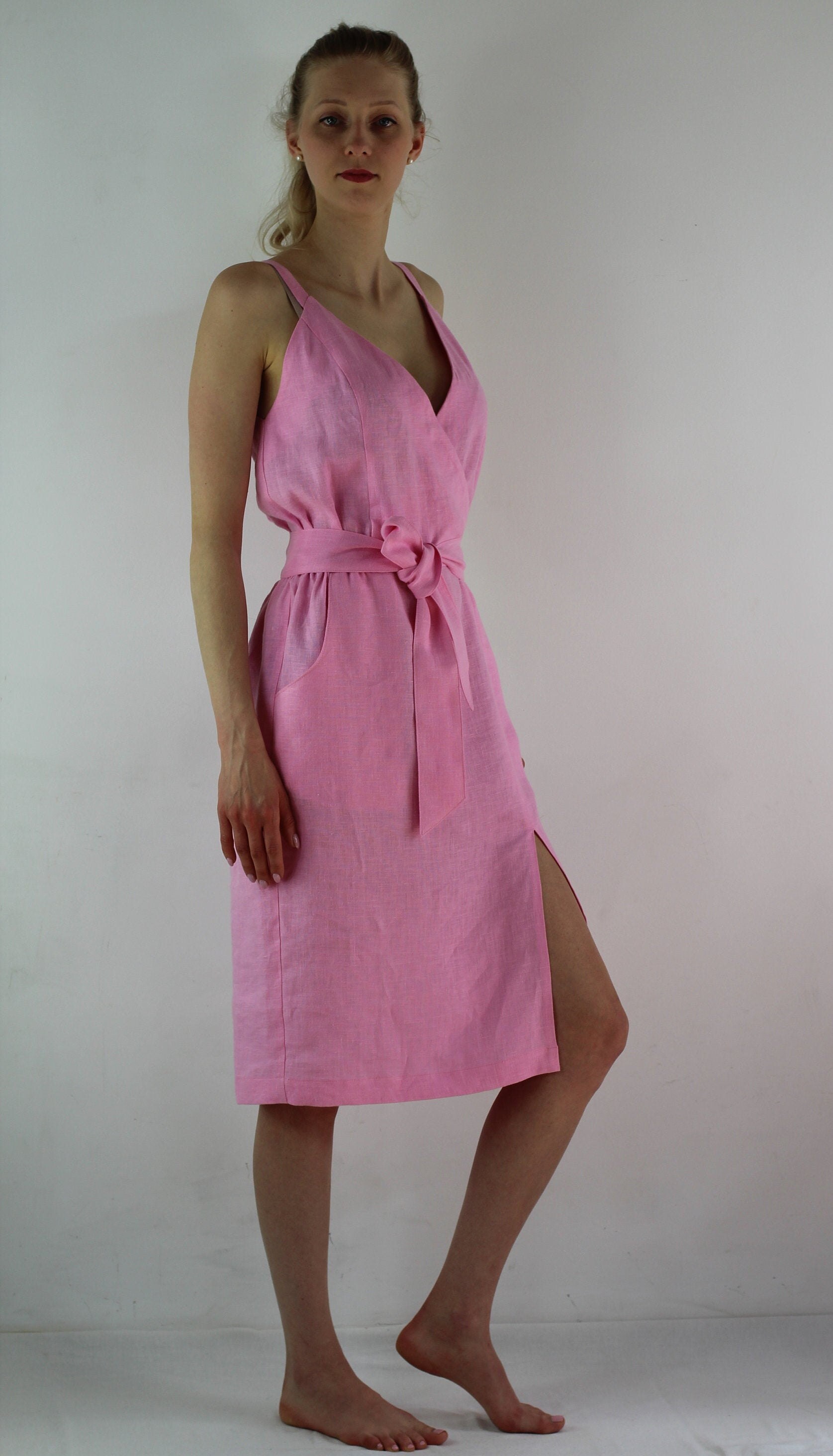Made to Order Wrap Dress/ Open Back Linen Dress/ Linen Women Dress ...