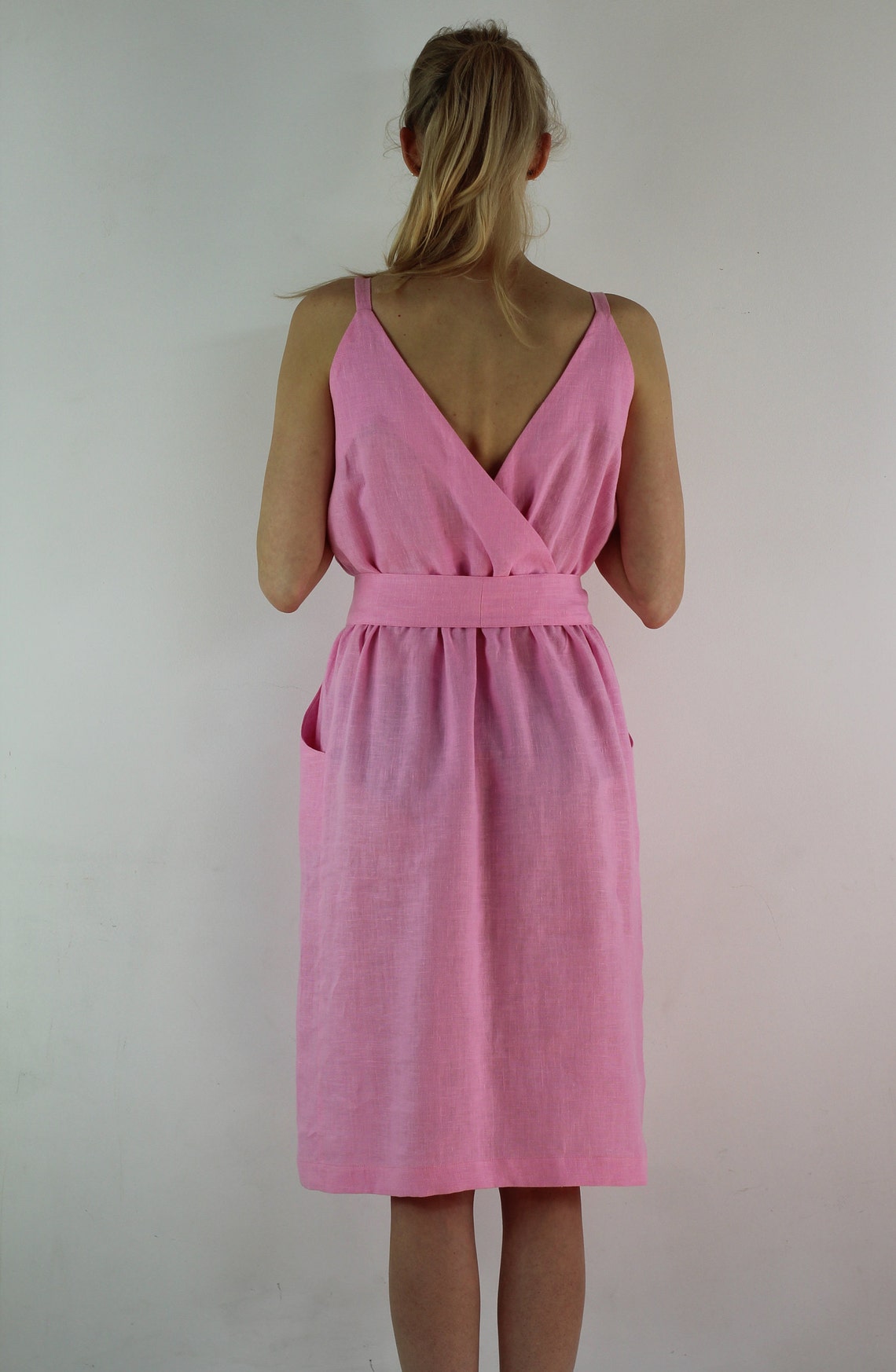 Made to Order Wrap Dress/ Open Back Linen Dress/ Linen Women Dress ...