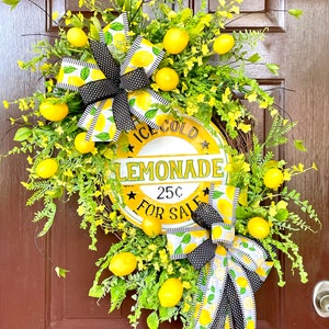 Summer Lemon Wreath for Front Door, Lemonade Grapevine Wreath, Summer ...