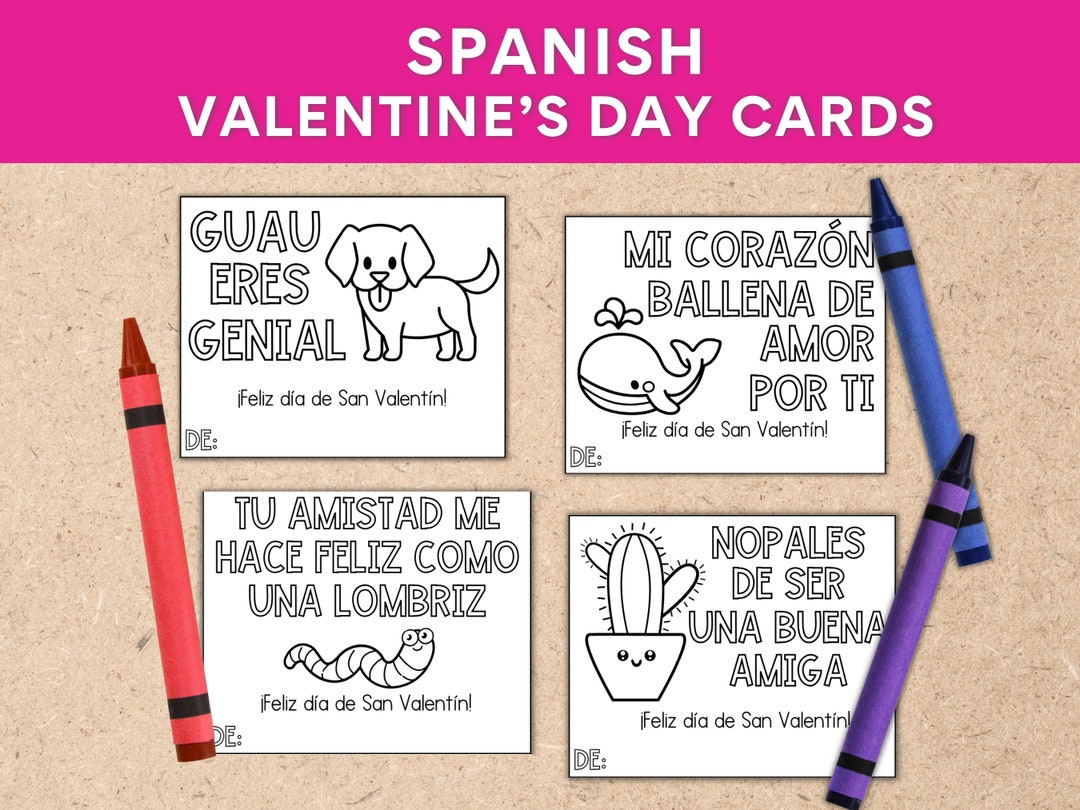 Spanish Valentine's Day Printable Cards, Valentine Coloring Cards ...