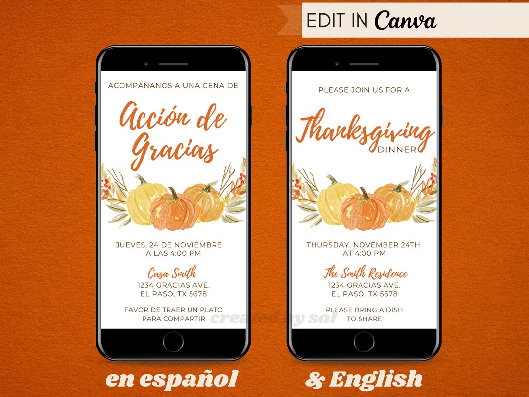 Spanish Thanksgiving Invite, Thanksgiving Dinner Invitation, Invitación ...
