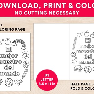 Spanish Printable Teacher Appreciation Gift Coloring Card, Colorable ...
