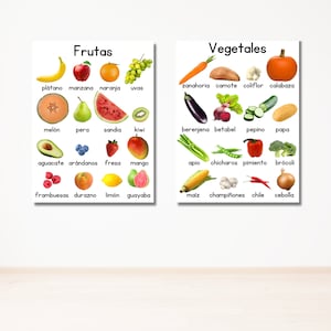 Educational Spanish Fruits and Vegetables Posters, Food Montessori ...