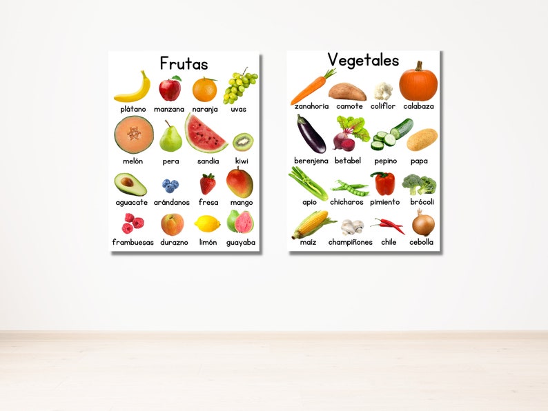 Educational Spanish Fruits and Vegetables Posters, Food Montessori ...