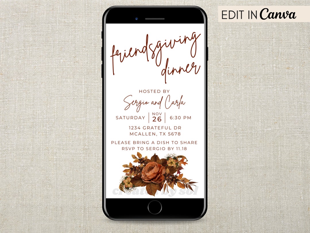 Friendsgiving Dinner Party Invitation, Minimal Floral Thanksgiving ...