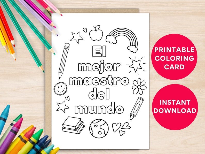 Spanish Printable Teacher Appreciation Gift Coloring Card, Colorable ...