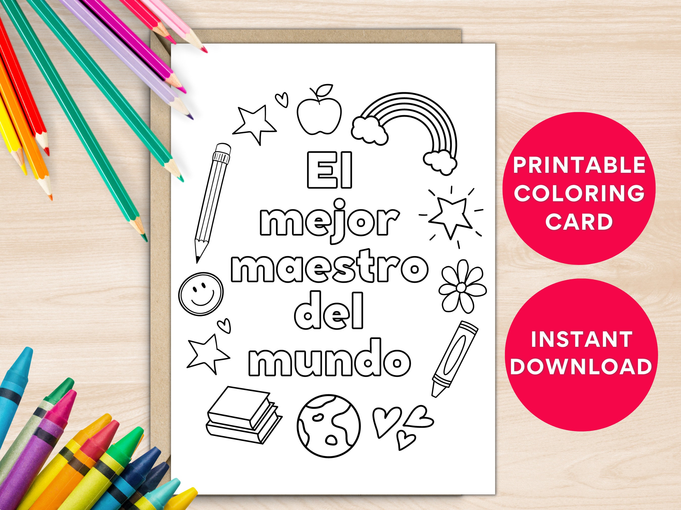 Spanish Printable Teacher Appreciation Gift Coloring Card, Colorable ...