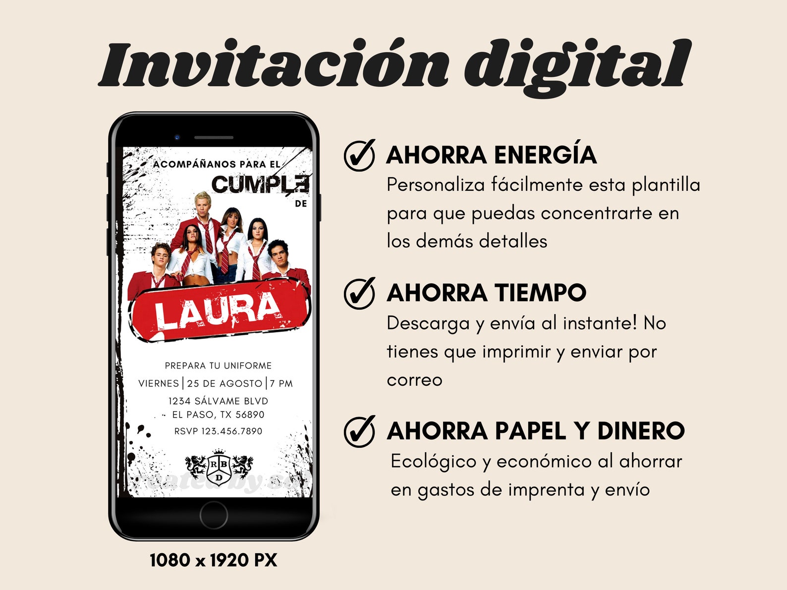Rebelde Birthday Party Invitation, RBD Tie Party Invite, Invitación De ...