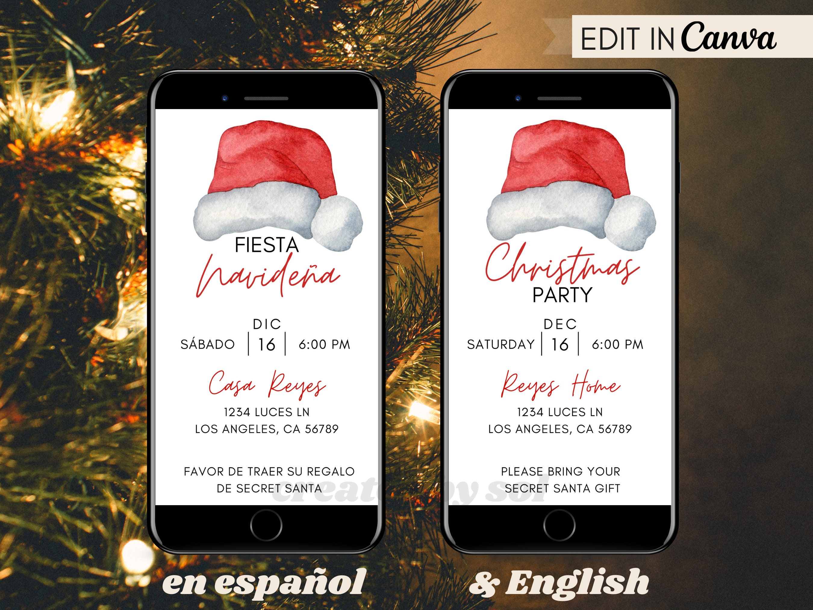 Spanish Christmas Party Invitation, Invitacion Digital Fiesta De ...